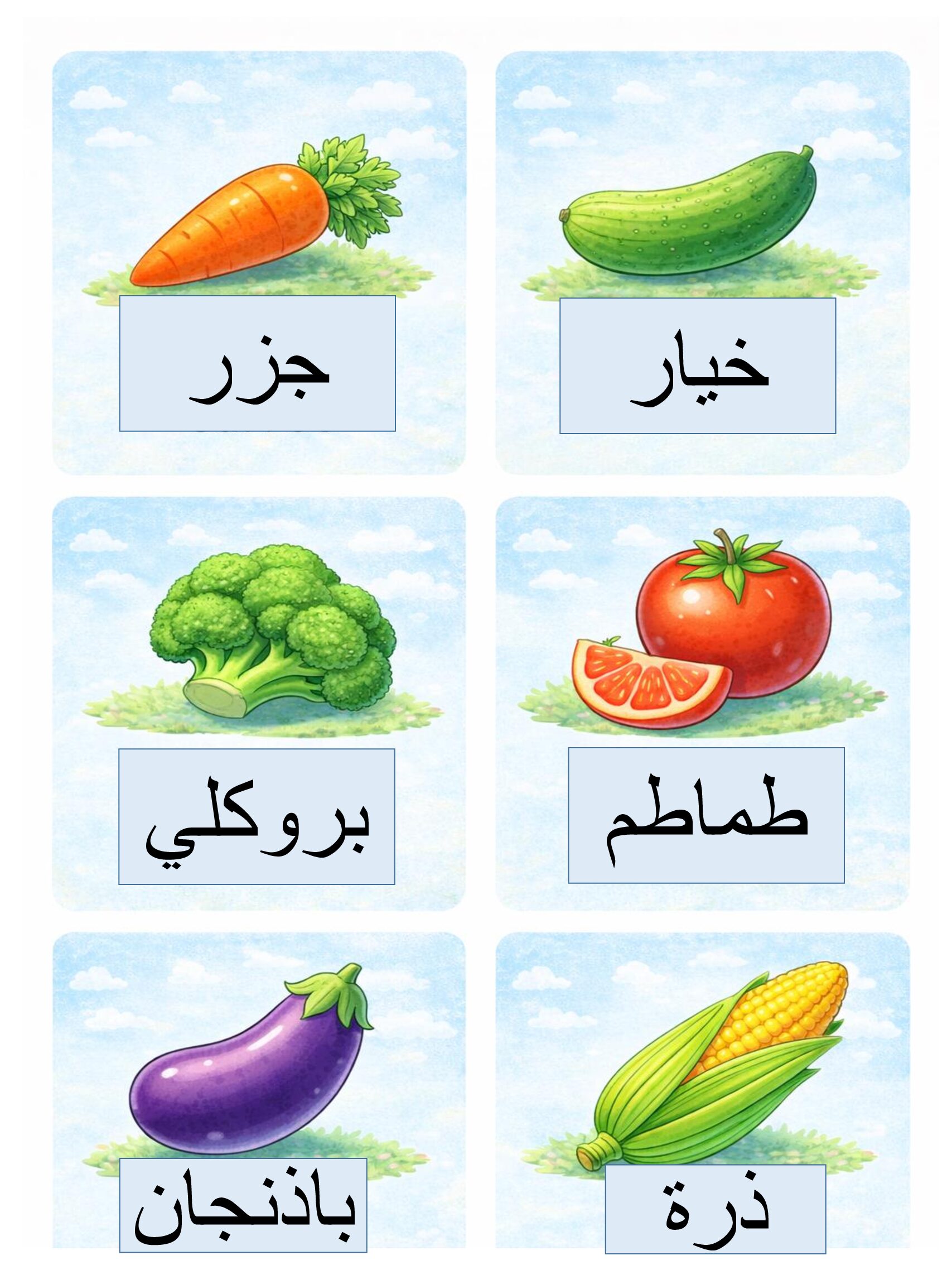Vegetables- Flash Cards- الخضار – Alsun Arabic